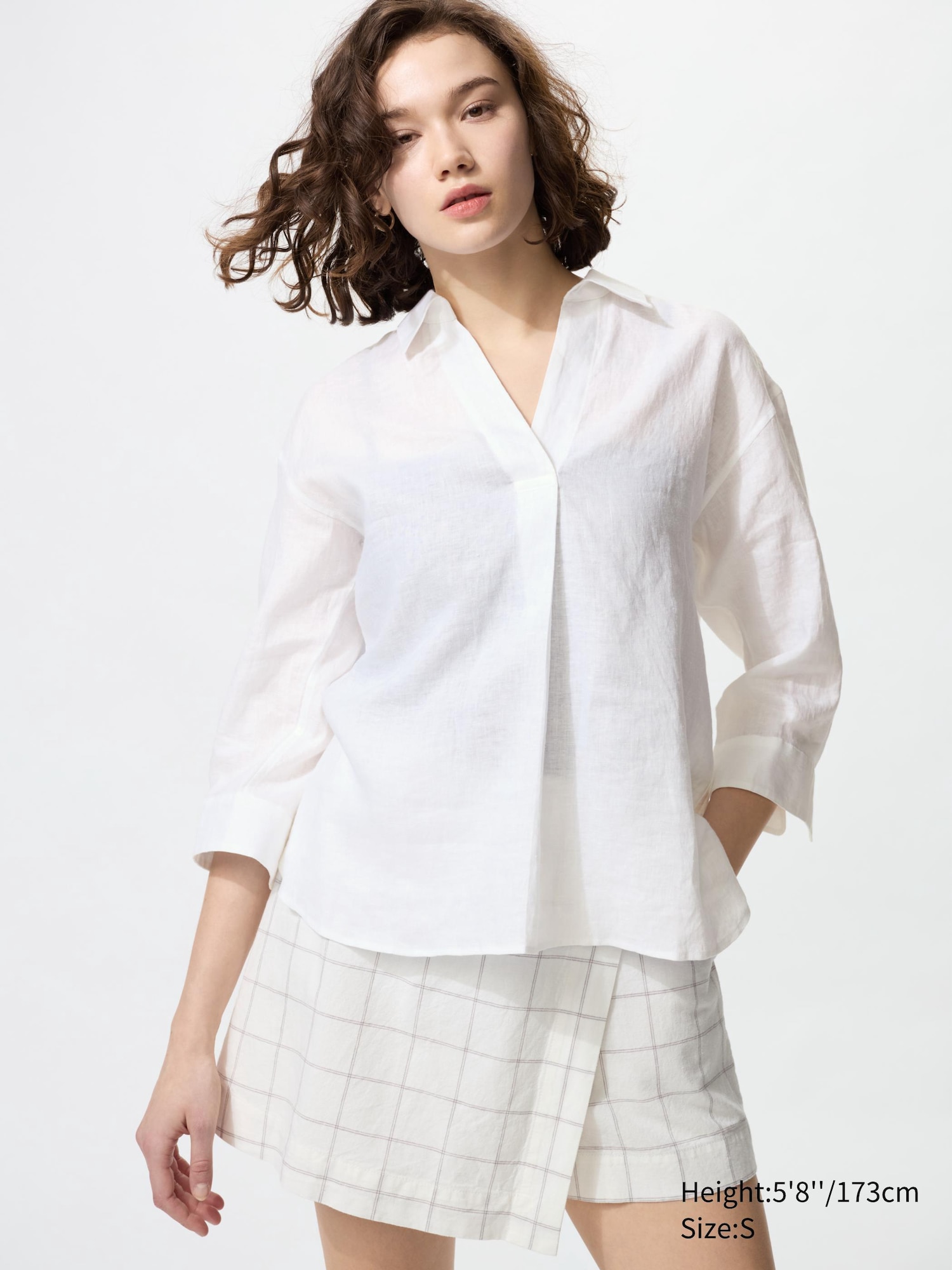100% European Premium Linen Skipper Collar 3/4 Sleeve Shirt